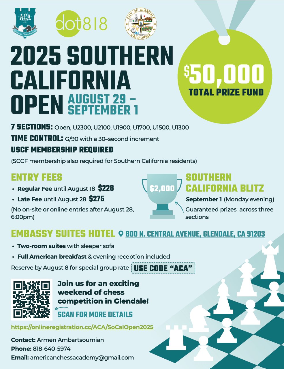 $50,000 2025 SoCal Glendale California Open Chess Tournament Glendale
